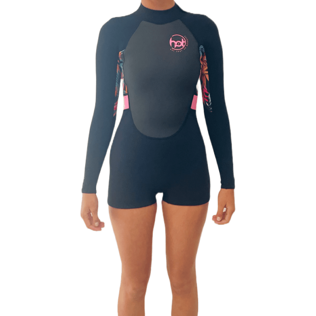 Ladies 2mm Spring Wetsuit Short leg Long arm Wetsuit - Coral - Piran Surf